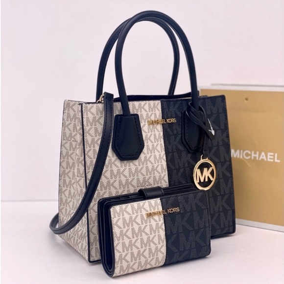 Michael Kors | Bags | Michael Kors Mercer Medium Twotone Logo Crossbody Bag And Wallet Set ...